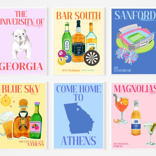 University of Georgia PINK Preppy Digital Prints SET OF 6 - Etsy