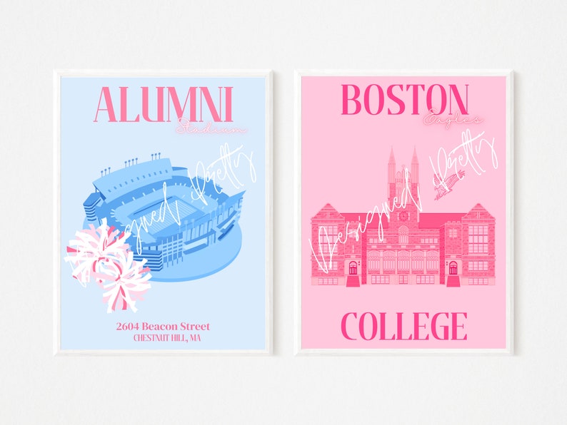 Pink and Blue Boston College Digital Prints - SET OF 6 - Etsy