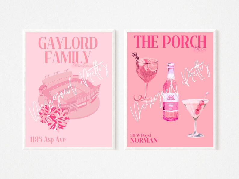 PINK University of Oklahoma Prints Digital Download SET OF 6 - Etsy