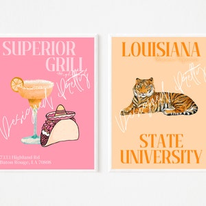 PINK and ORANGE Louisiana State Prints - Preppy Digital Prints - SET of ...