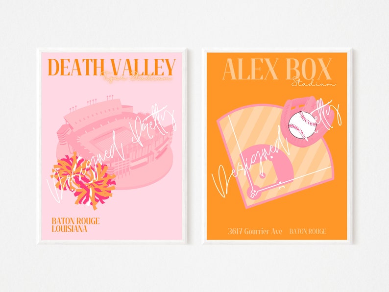 PINK and ORANGE Louisiana State Prints - Preppy Digital Prints - SET of ...