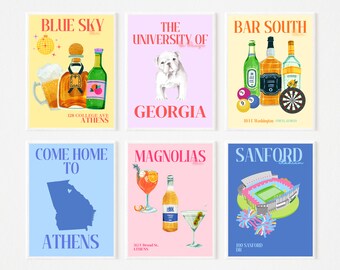 University of Georgia PINK Preppy Digital Prints SET OF 6 - Etsy