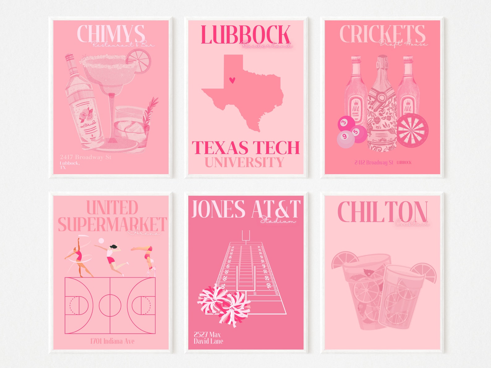 Texas Tech University - PINK Preppy Digital Prints - SET OF 6 - Etsy