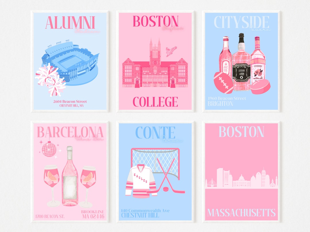 Pink and Blue Boston College Digital Prints - SET OF 6 - Etsy