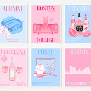 Pink and Blue Boston College Digital Prints - SET OF 6 - Etsy