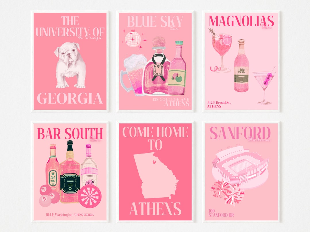 University of Georgia - PINK Preppy Digital Prints - SET OF 6 - Etsy