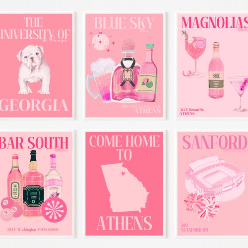 University of Georgia PINK Preppy Digital Prints SET OF 6 - Etsy