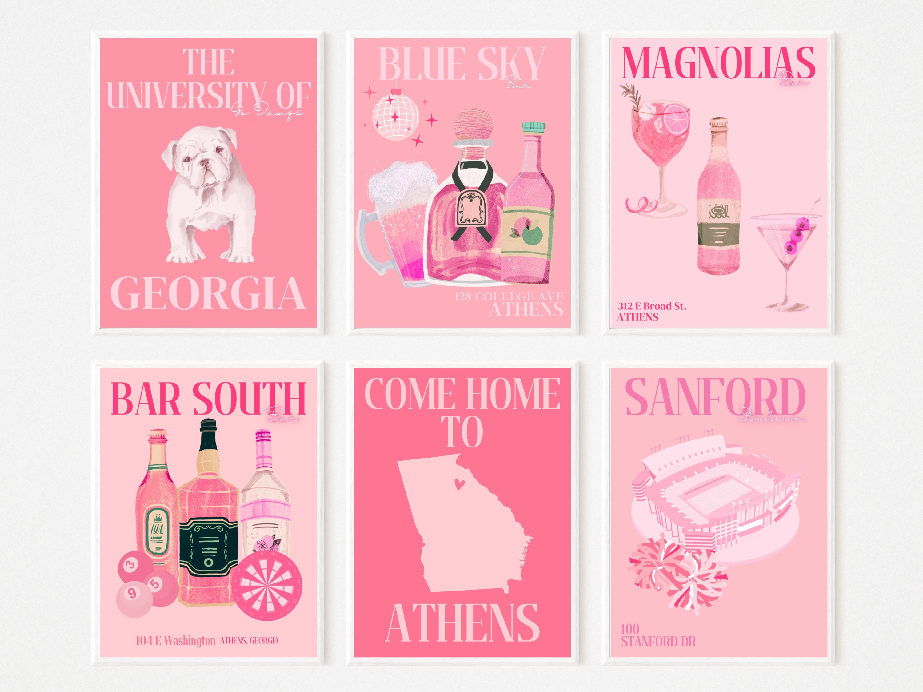 University of Georgia - PINK Preppy Digital Prints - SET OF 6 - Etsy