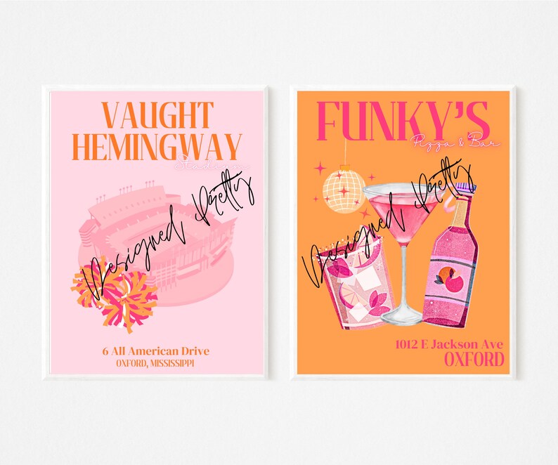 UPDATED Pink and Orange Ole Miss Prints - 6 Digital Wall Art - Digital ...