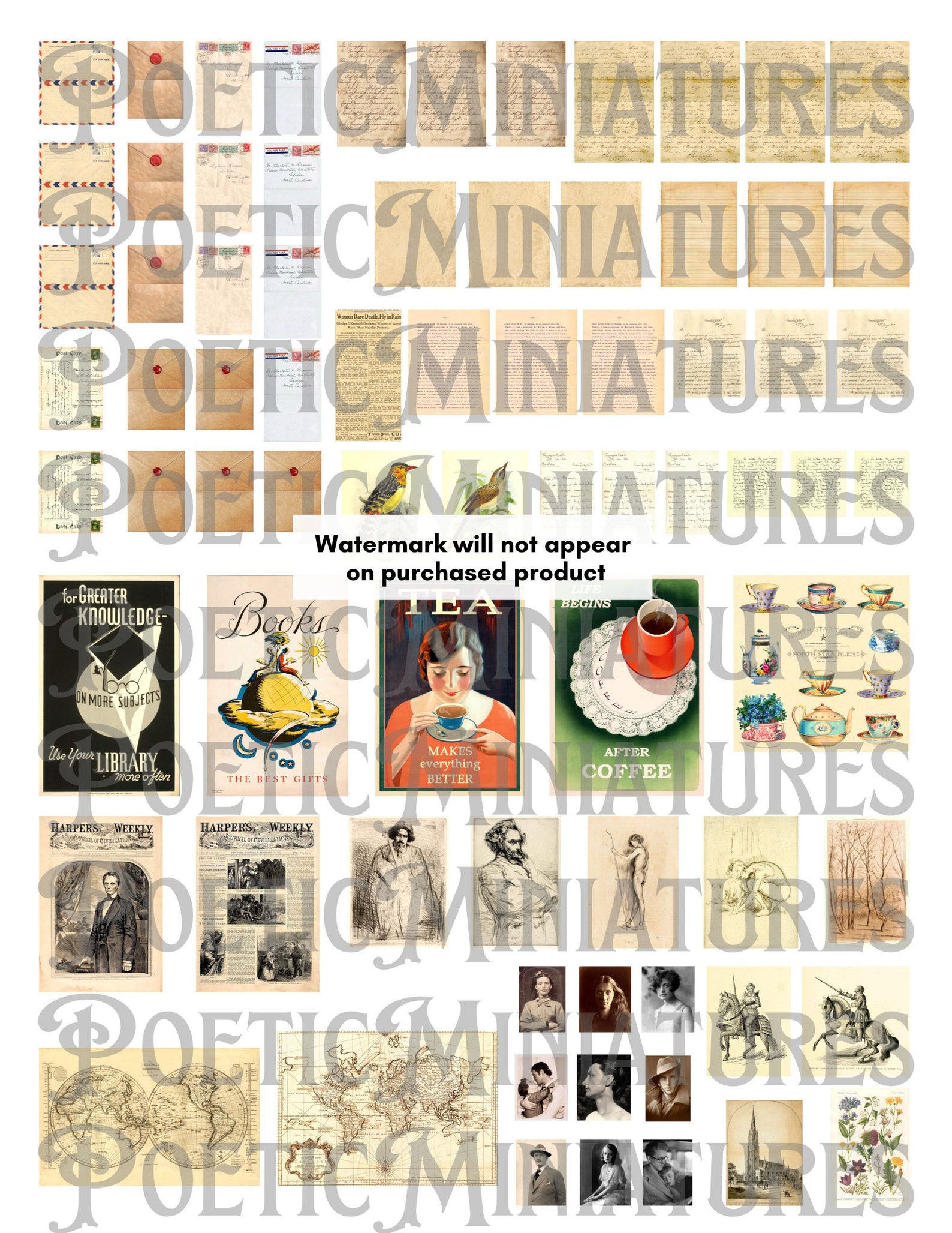 Miniature Letters Envelopes Posters Dollhouse Decor 1:12 Scale ...