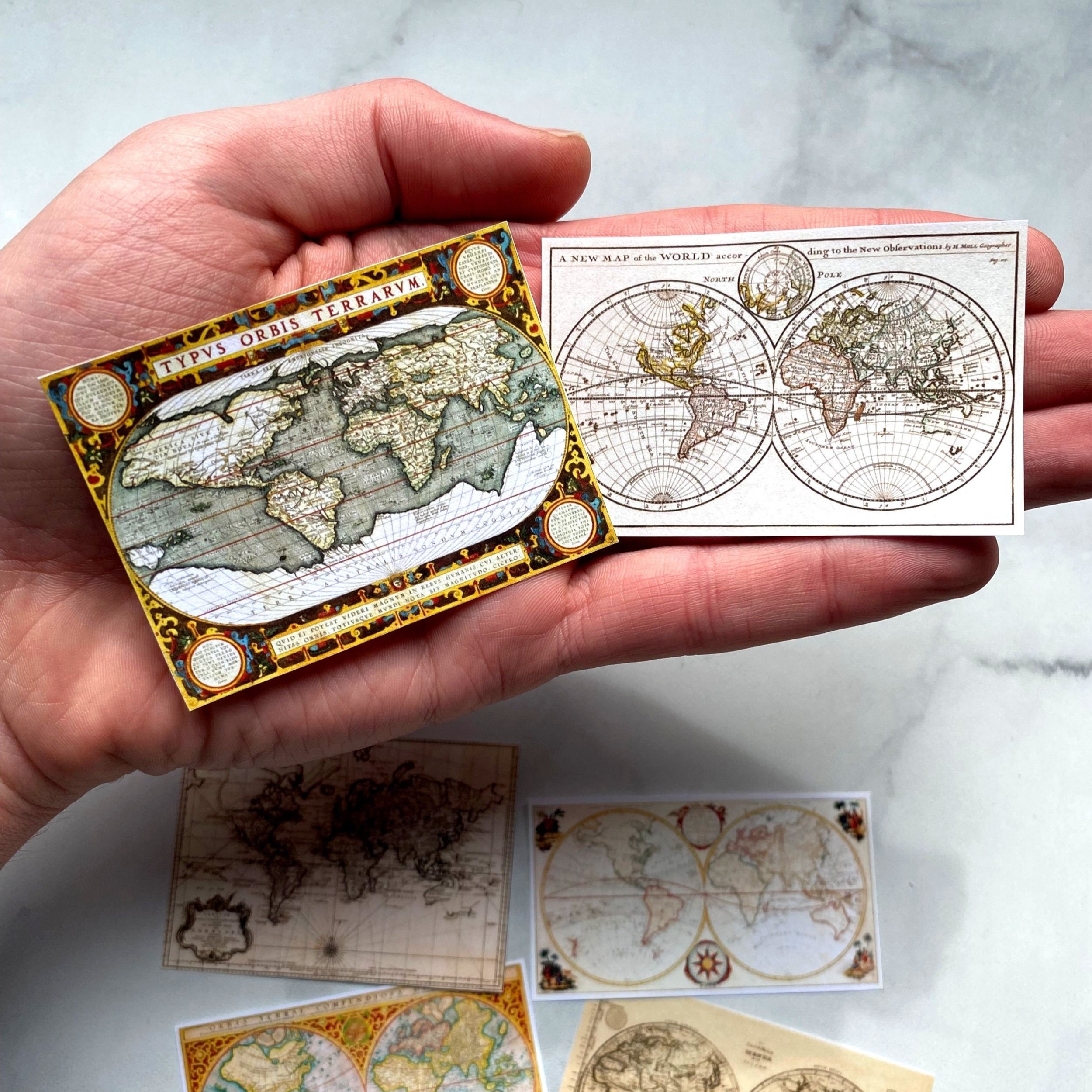 Miniature World Maps Dollhouse Vintage Maps 1:12 Scale Map Miniature ...