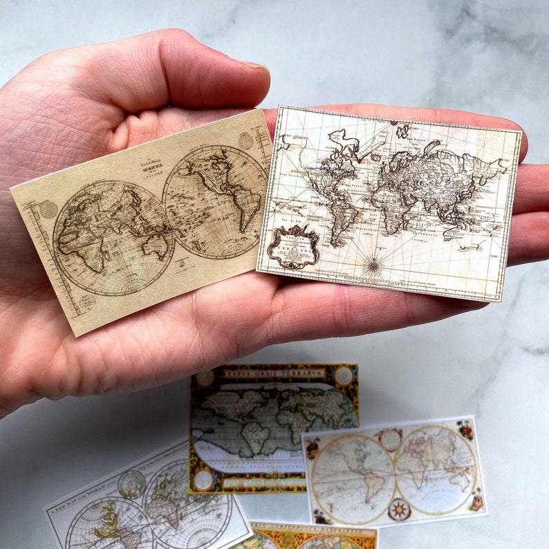 Miniature World Maps Dollhouse Vintage Maps 1:12 Scale Map Miniature ...