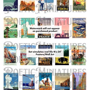 Miniature Travel Posters Dollhouse Vintage Wall Art 1:12 Scale Posters ...