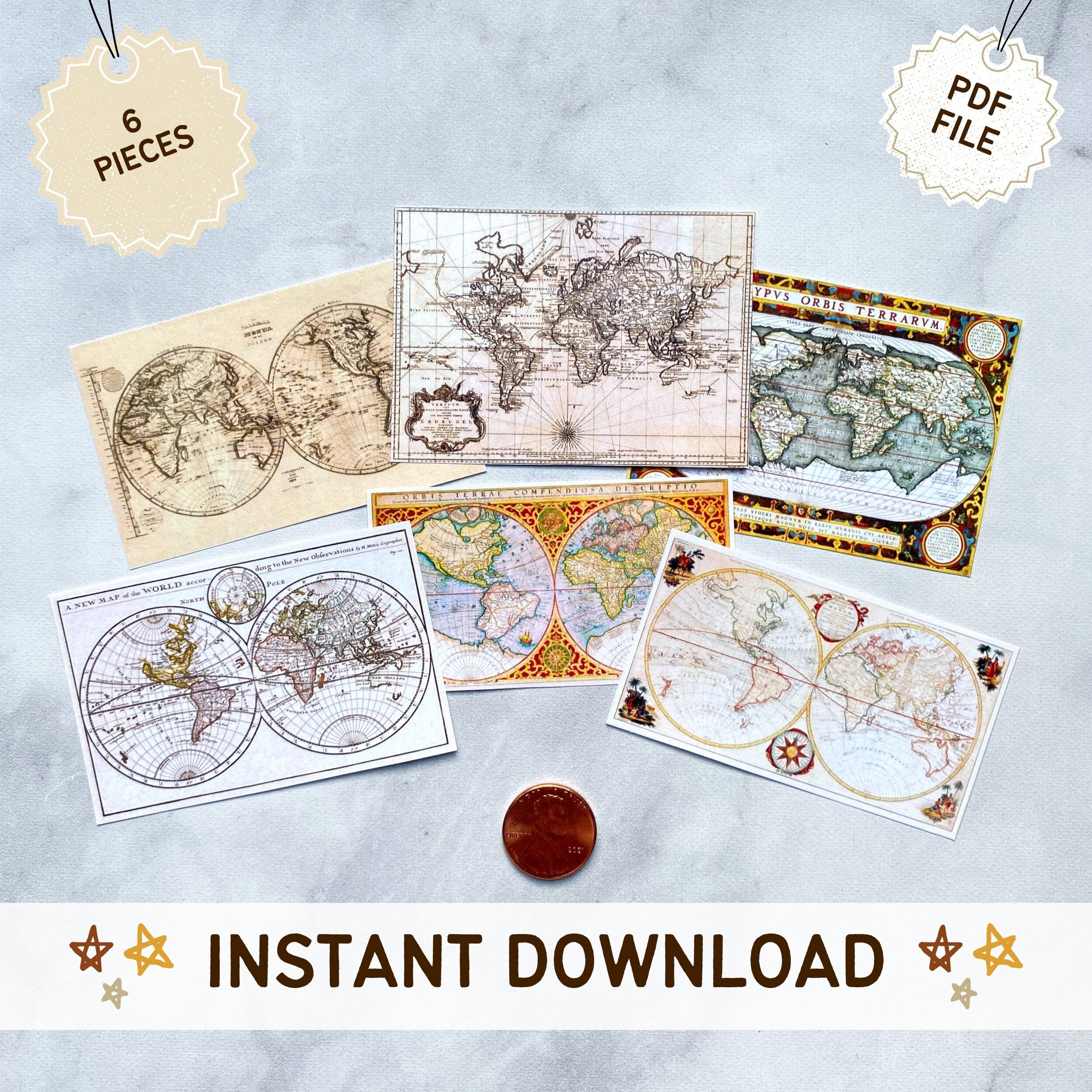 Miniature World Maps Dollhouse Vintage Maps 1:12 Scale Map Miniature ...