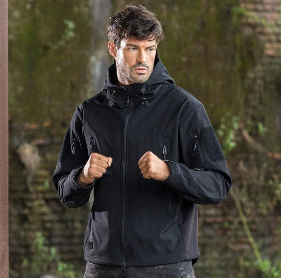 ESDY Military Tactical Waterproof Jacket Mens Medium Softshell Full Zip Hooded Pit Vented Dirt ...