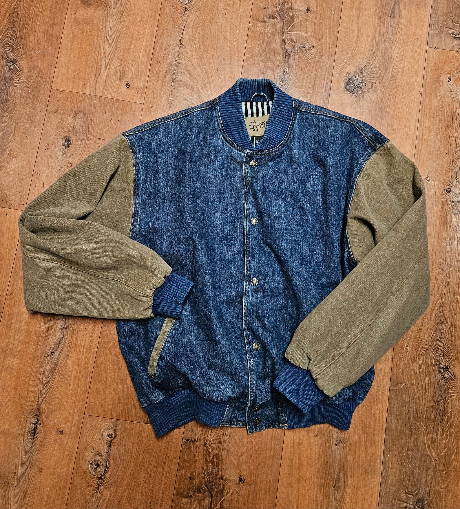 Vintage Turning Point Caterpillar Denim Bomber Jean Jacket Men Large ...