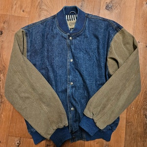 Vintage Turning Point Caterpillar Denim Bomber Jean Jacket Men Large ...