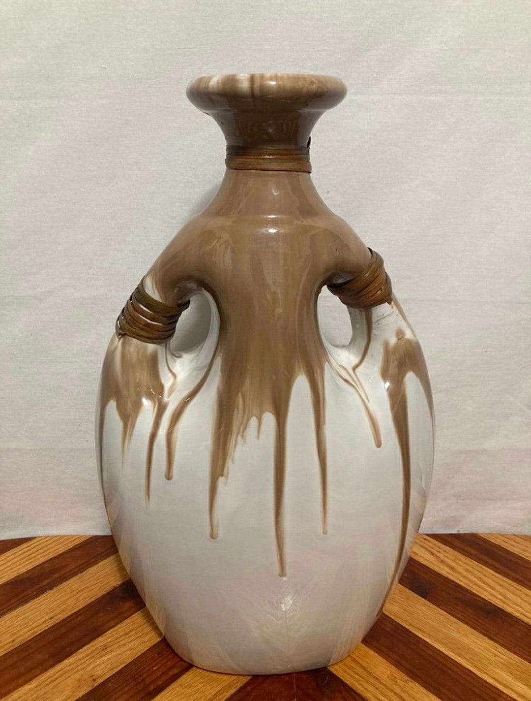 Vintage Ceramic Tall Vase by JW Art Pottery W/ Handles Two Tone Retro ...