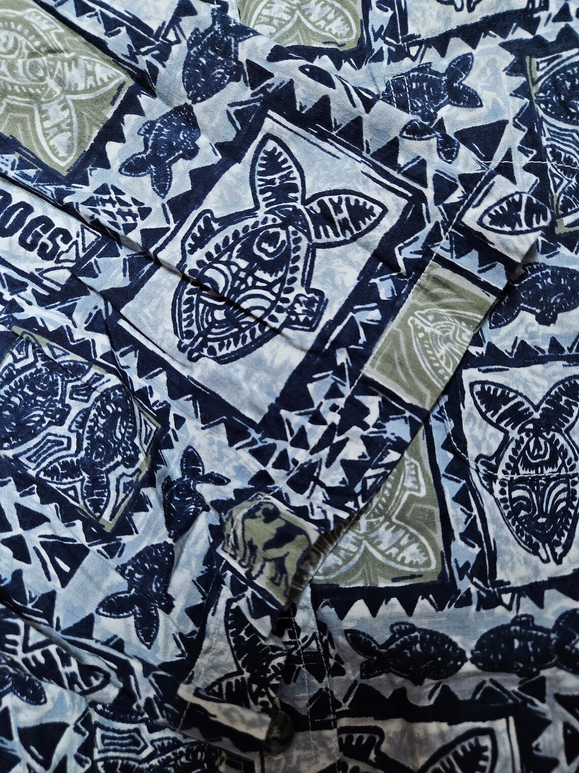 90s BIG DOGS Mens Large Hawaiian Tiki Fish Tropical Button Shirt Short ...