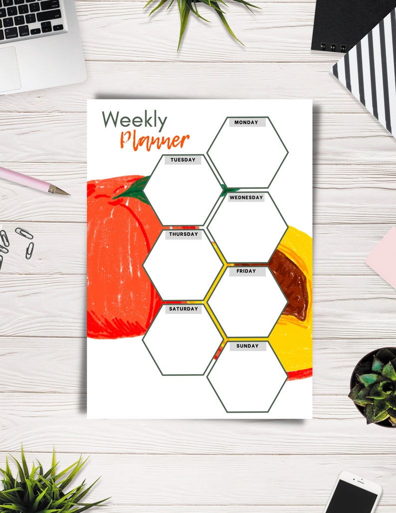 Digital Download Printable 2023 Fruit Peach Minimalist Weekly Planner ...