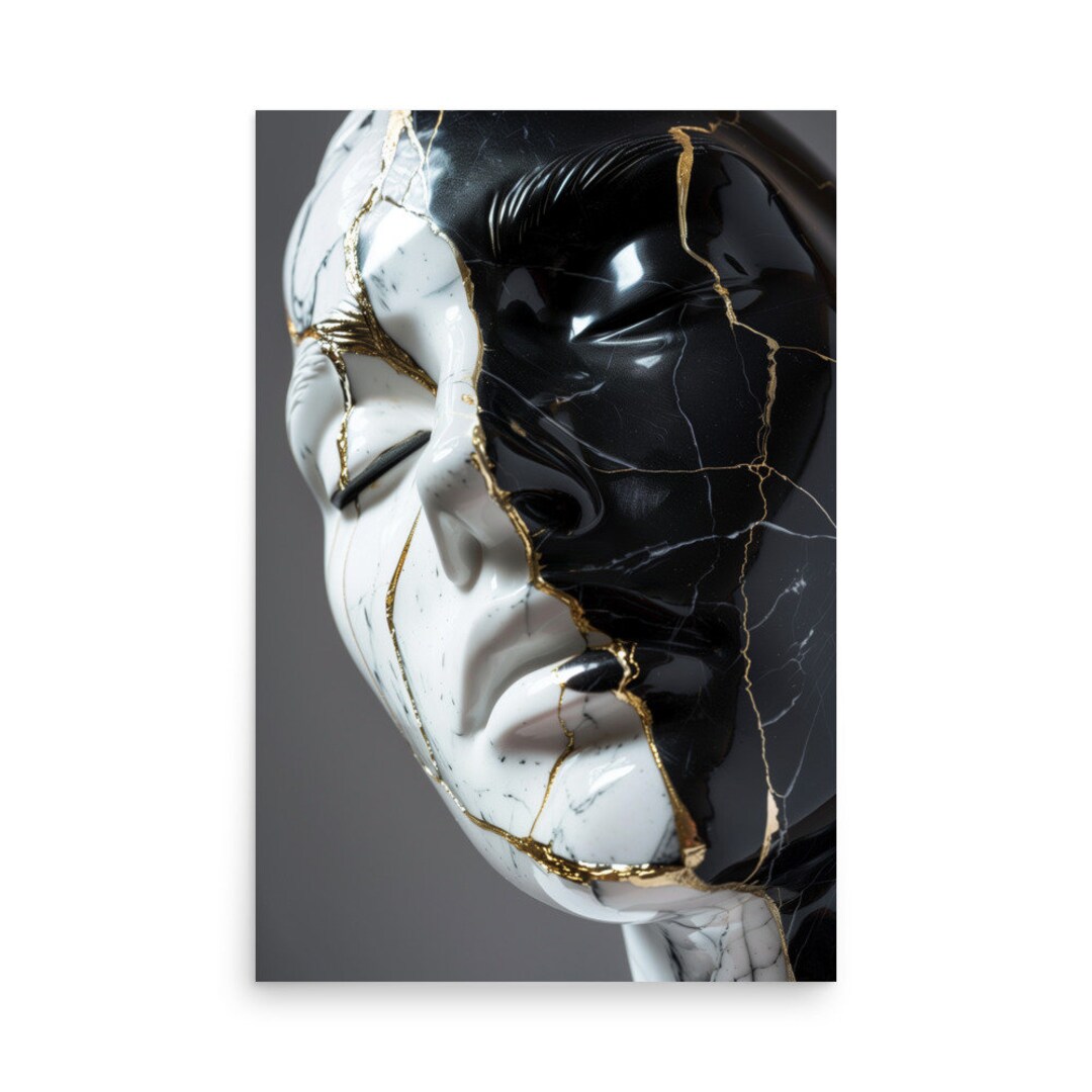 Black, White, and Gold Marble Kintsugi Human Figure an Artistic Poster ...