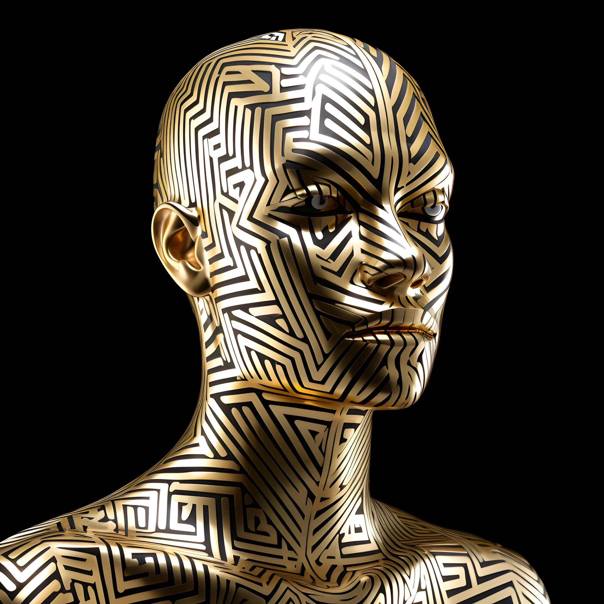 Gold Human 3D Render Poster Print Abstract Art Print Modern Wall Art ...