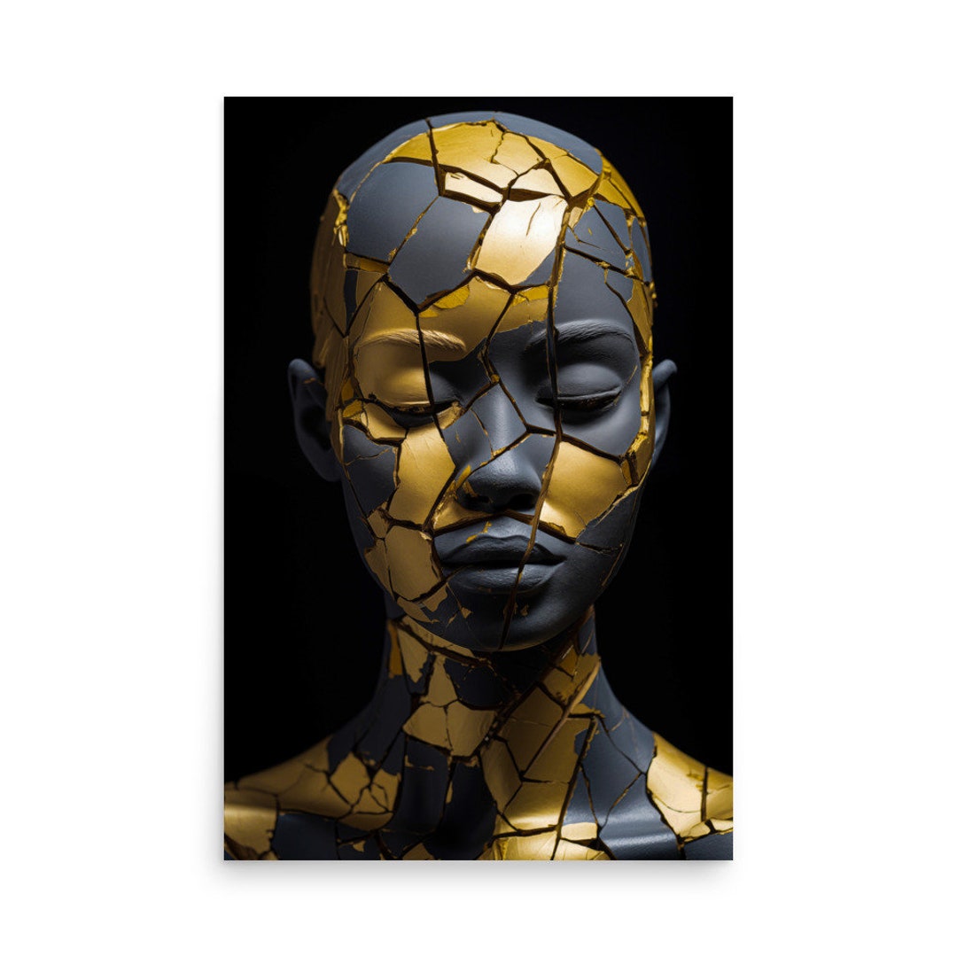 Grey and Gold Kintsugi Woman Poster Print Elegant 3D Render - Etsy