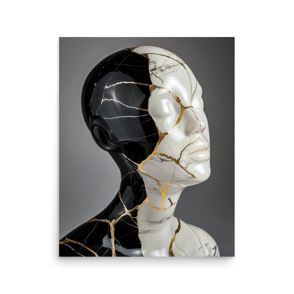 Stunning Black & White Marble With Gold Kintsugi Veins: A Human Form ...