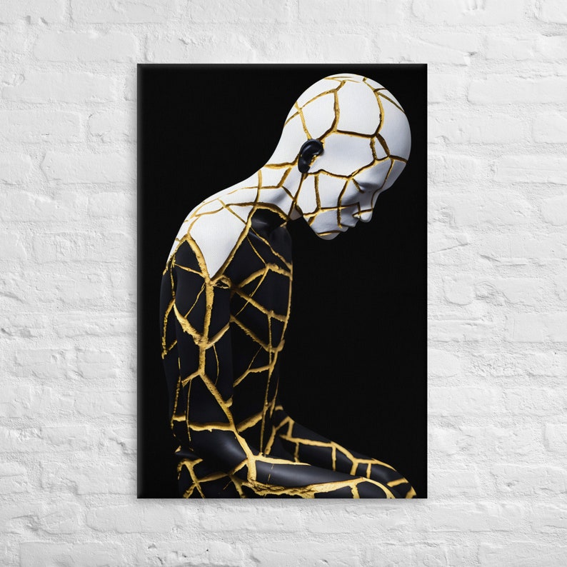 Unique Kintsugi Black, Gold & White Print: Handcrafted Portrait of a ...