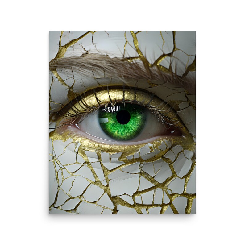 Green-eyed Kintsugi Woman Poster Print - White & Gold Artwork ...