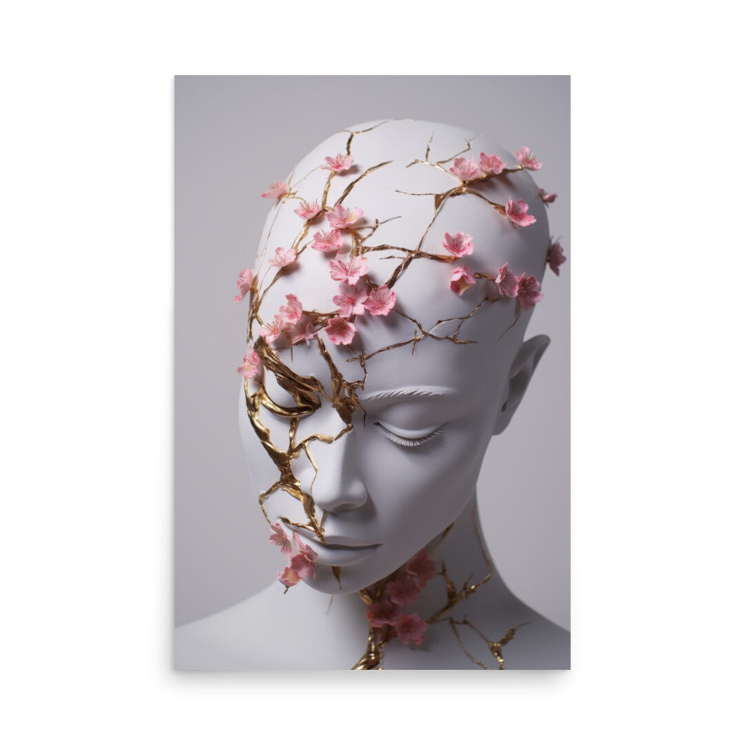 Pink Cherry Blossom Human Figure Poster Print, Modern Art, Elegant Wall ...