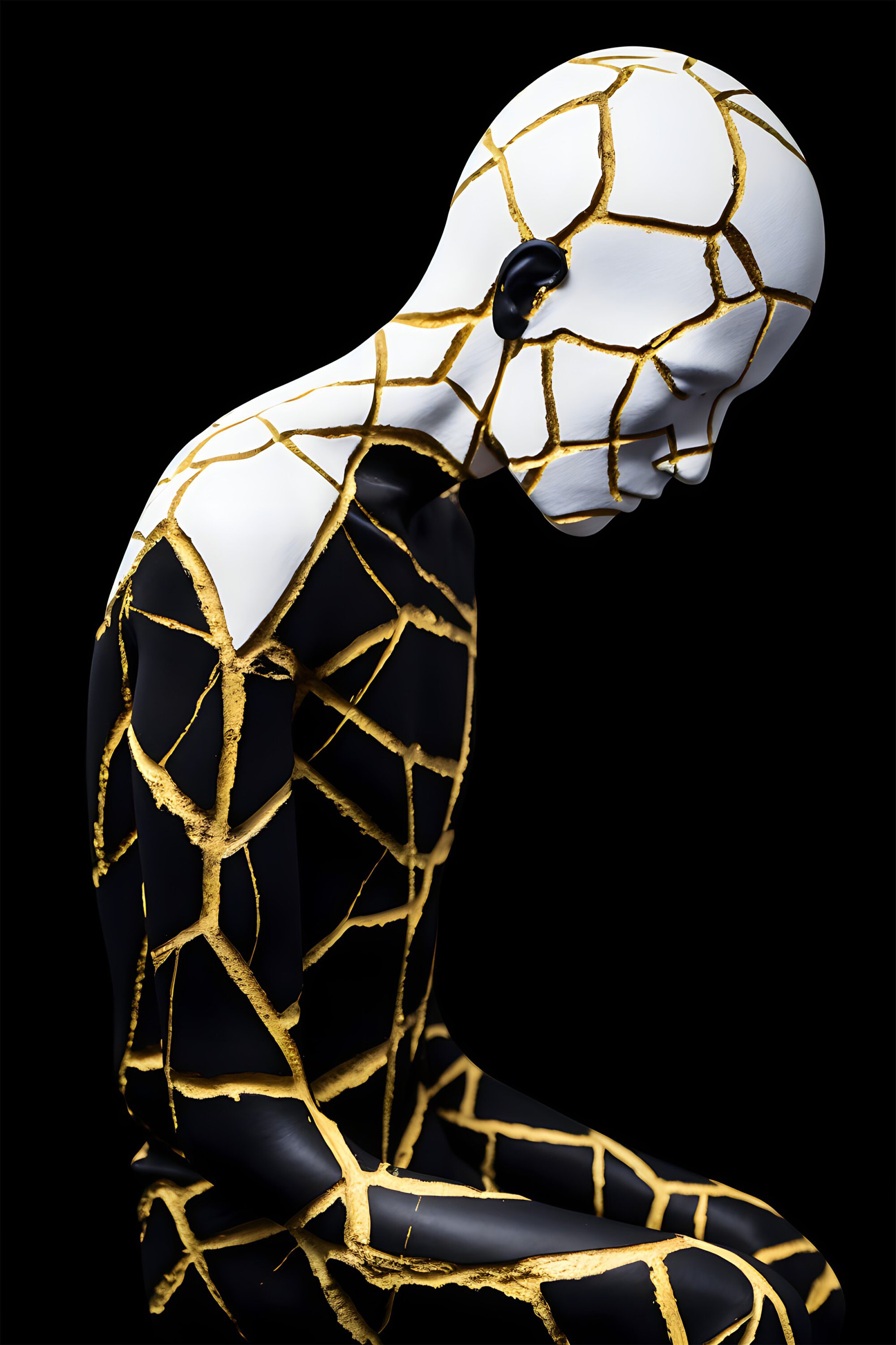 Poster Print Unique Kintsugi Black, Gold & White : Handcrafted Portrait ...
