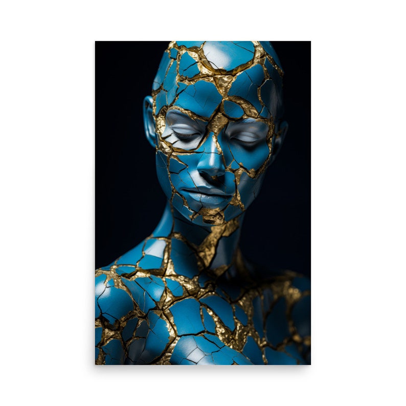 Emotional Turquoise & Gold Kintsugi Woman Poster Beautifully - Etsy