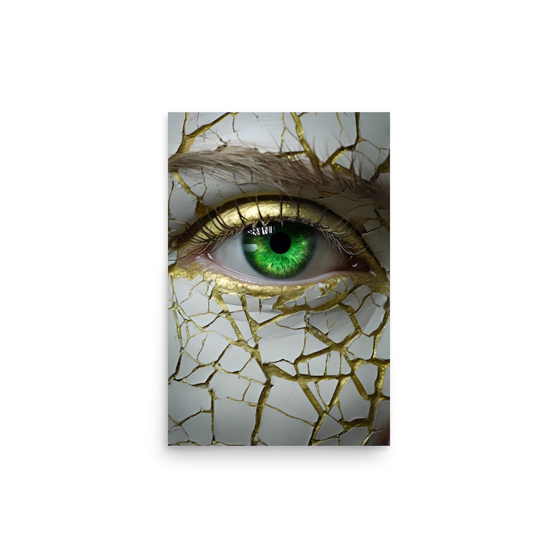 Green-eyed Kintsugi Woman Poster Print - White & Gold Artwork ...