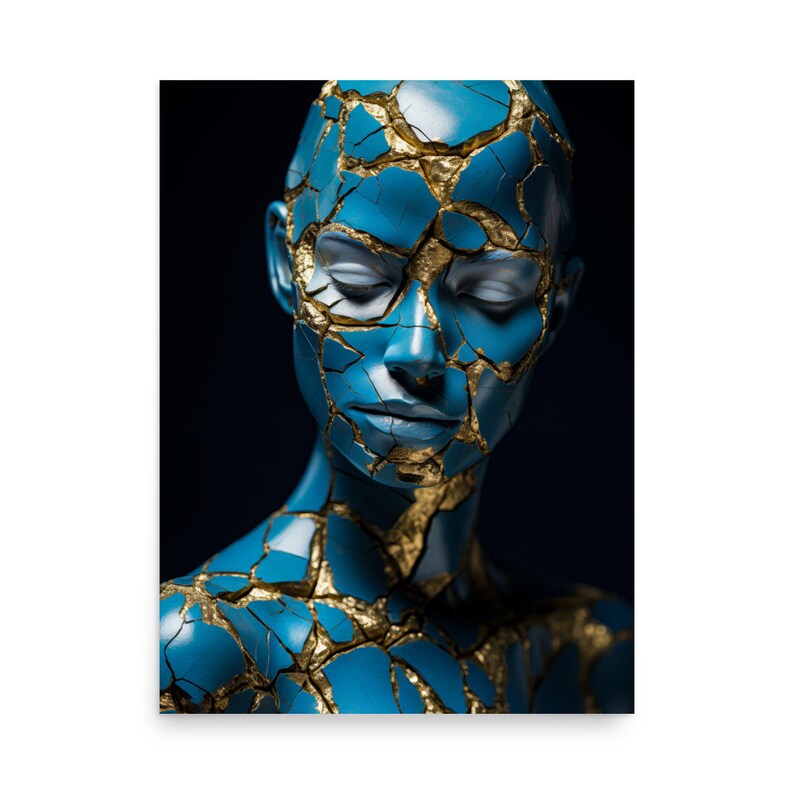 Emotional Turquoise & Gold Kintsugi Woman Poster Beautifully - Etsy