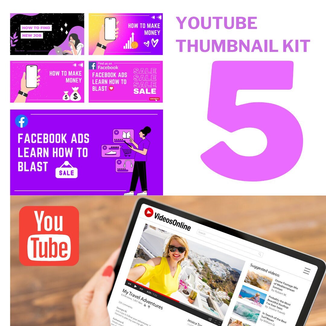 Youtube Thumbnail Kit | Editable Thumbnail Design | Purple Theme - Etsy