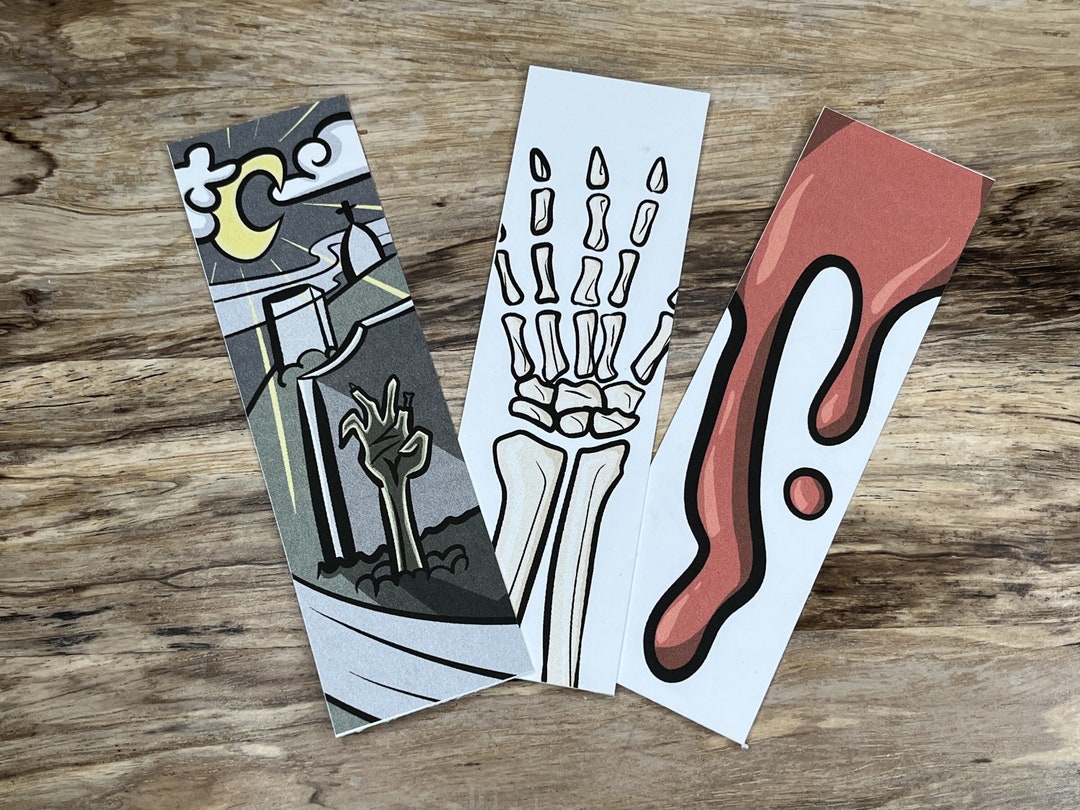 Spooky Bookmarks Three Pack 1.5 X 5 Blood, Skeleton High Five ...