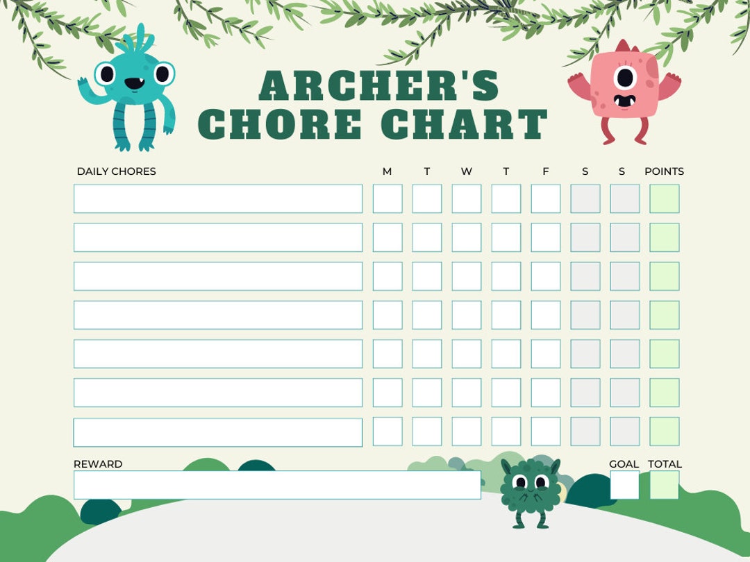 Chore Chart for Kids - Monsters - Customized - Etsy