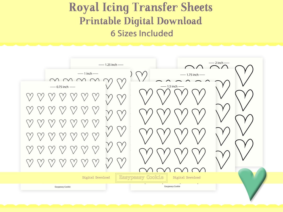 Heart Royal Icing Transfer Sheet Template 0.75 - Etsy