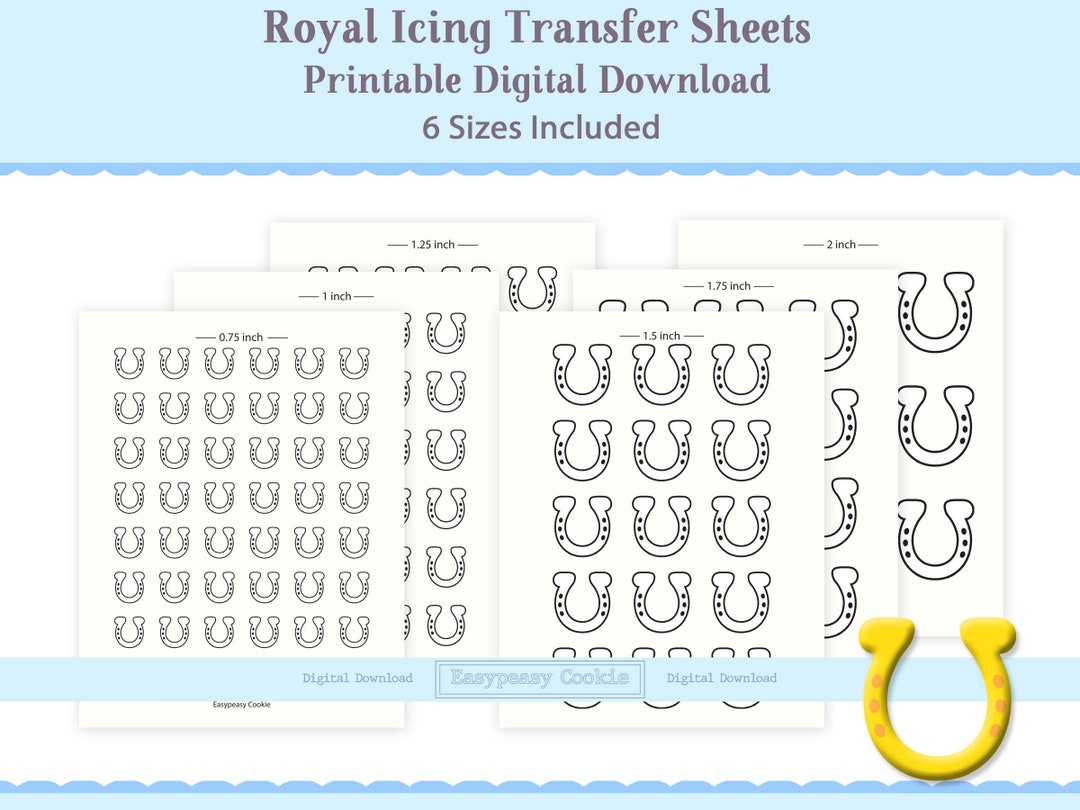 Horseshoe Royal Icing Transfer Sheet Template, 0.75 " 1" 1.25" 1.5" 2 ...