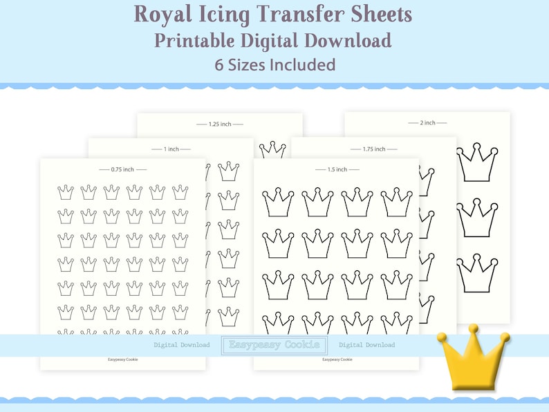 Crown Royal Icing Transfer Sheet Template, 0.75 ", 1", 1.25" 1.5", 2 ...