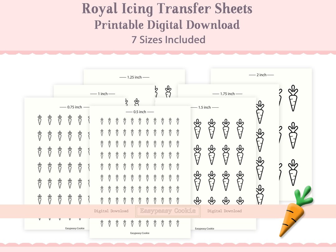 Carrots Royal Icing Transfer Sheet Template, 0.75 " 1" 1.25" 1.5" 1.75 ...