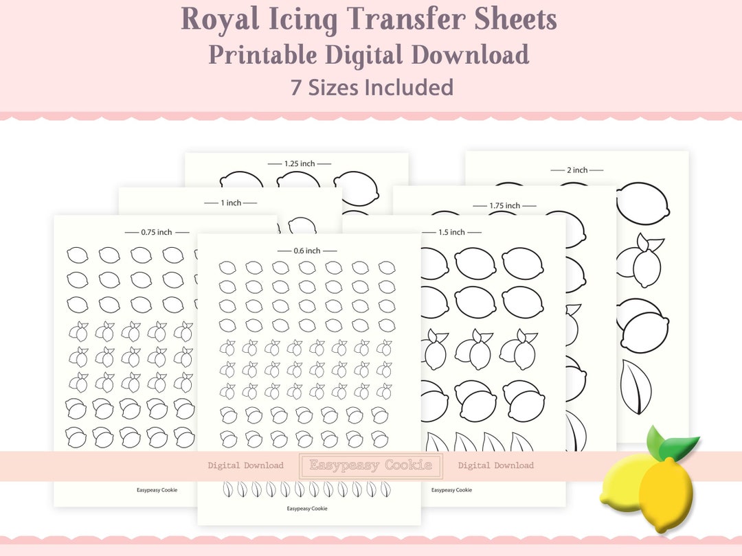 Lemon Royal Icing Transfer Sheet Template, 0.6", 0.75", 1", 1.25" 1.5 ...