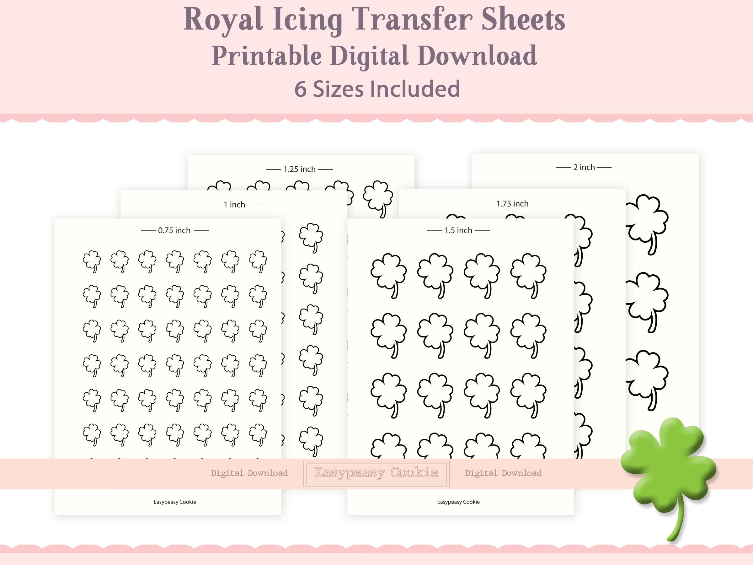Four Leaf Clover Royal Icing Transfer Sheet Template, St Patrick's Day ...