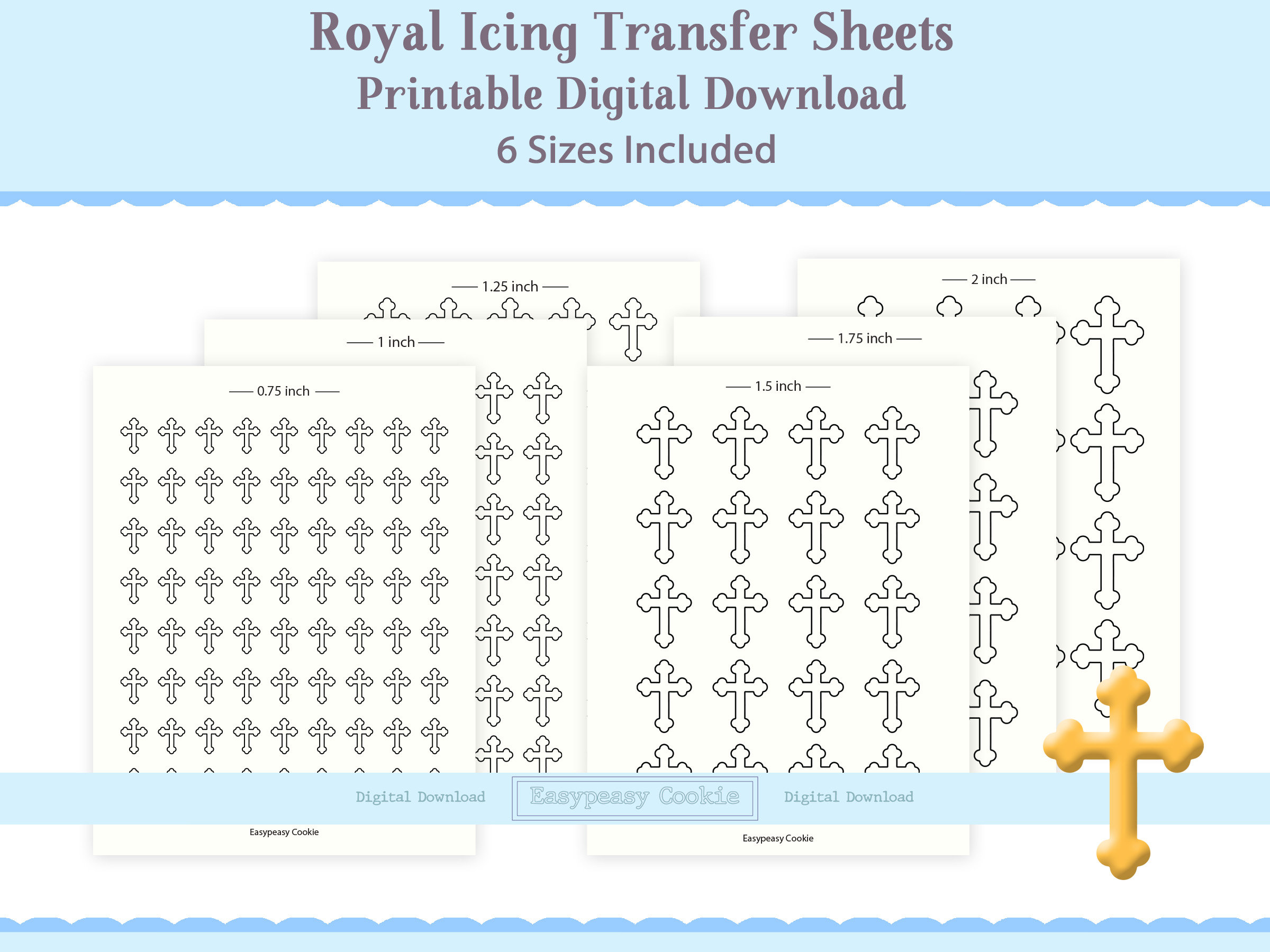 Budded Cross Royal Icing Transfer Sheet Template, Cookie Decorating ...
