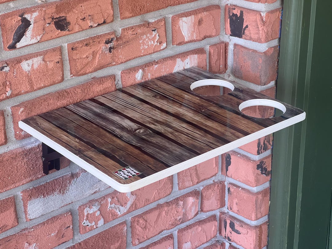 Folding Delivery Shelf: Wall-mounted Wood Tray With Cup Holders - Etsy