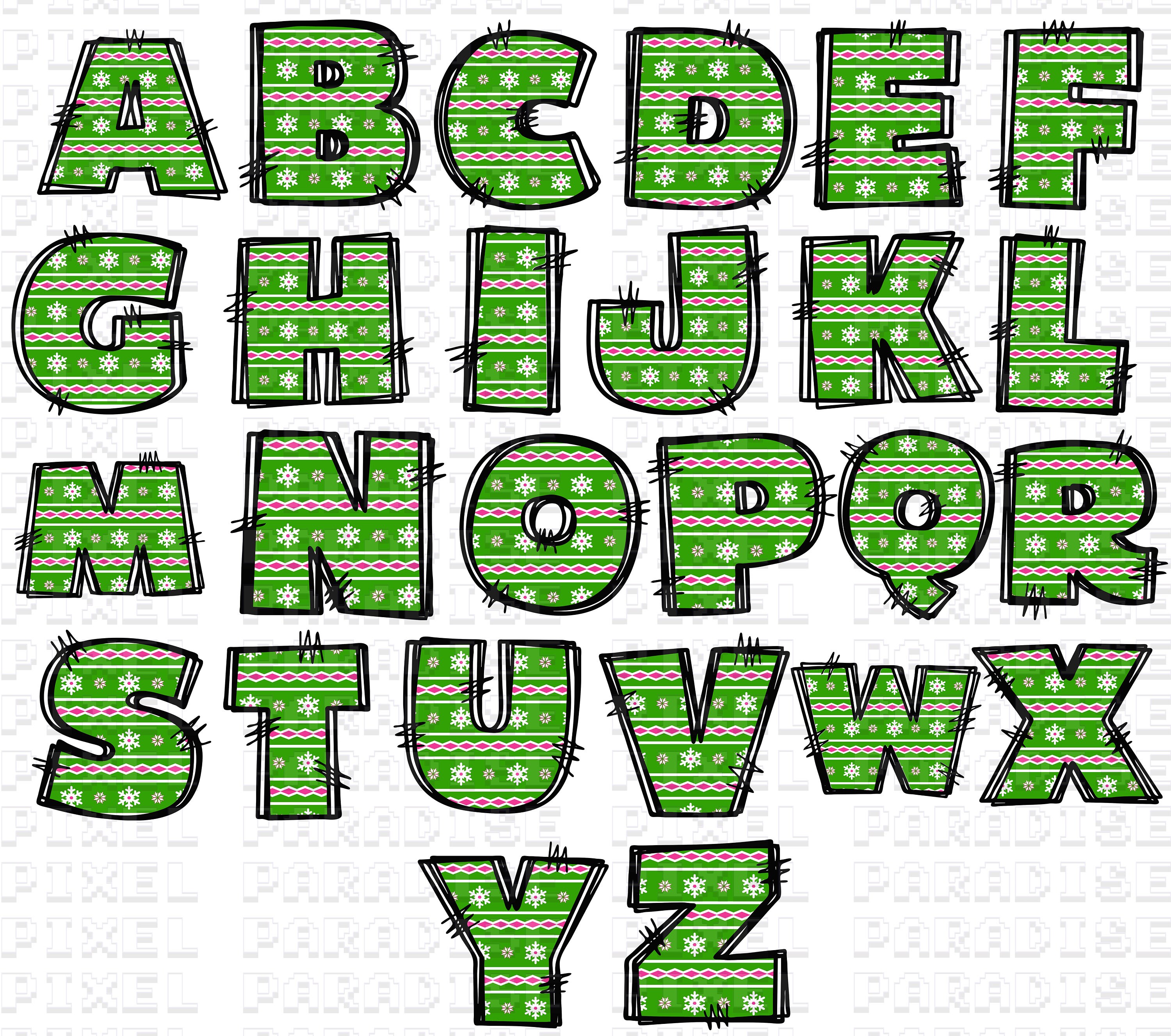 Doodle Letters PNG, Christmas Alphabet, Doodle Letters, Pink Christmas ...