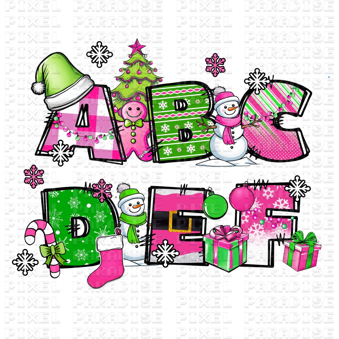 Doodle Letters PNG, Christmas Alphabet, Doodle Letters, Pink Christmas ...
