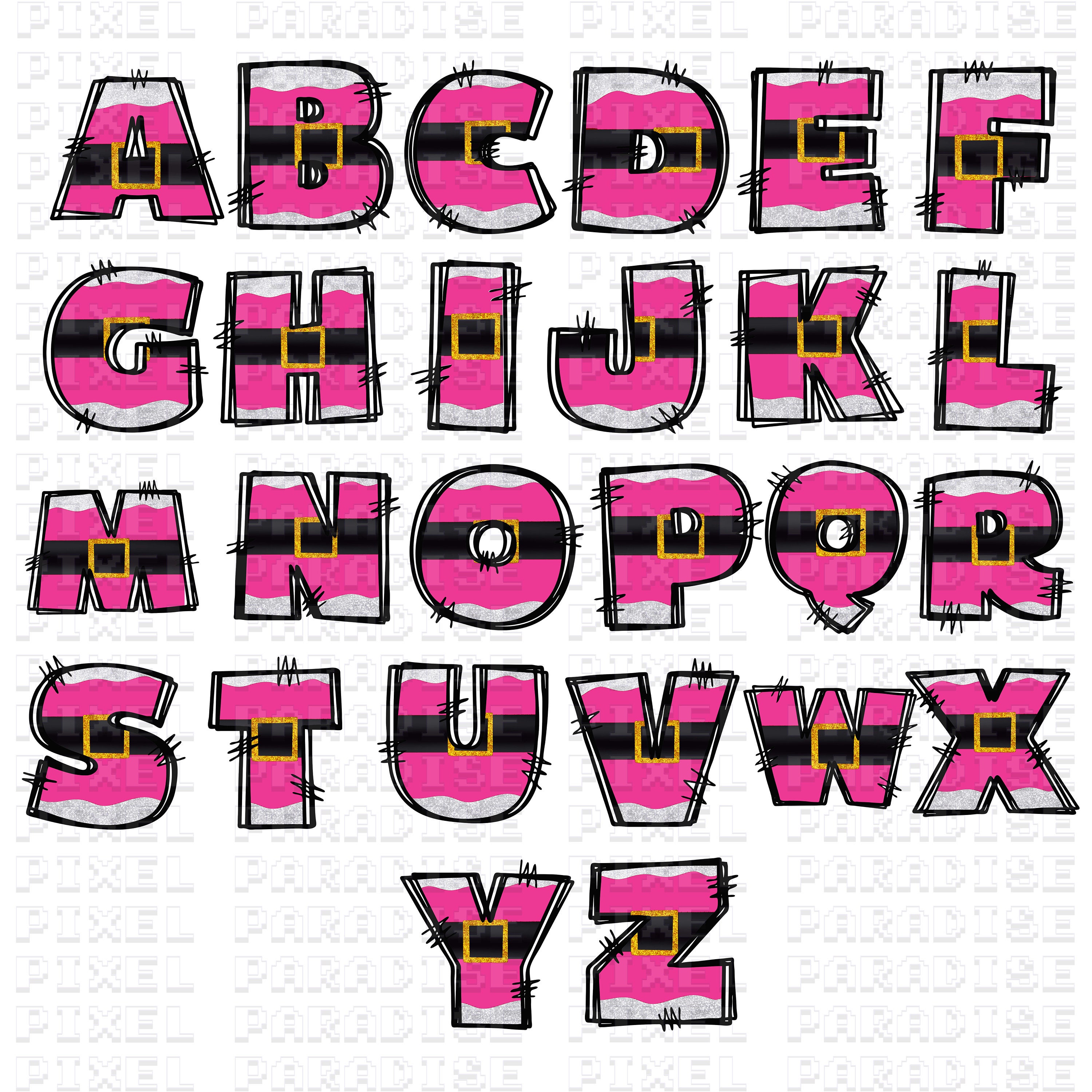Doodle Letters PNG, Christmas Alphabet, Doodle Letters, Pink Christmas ...