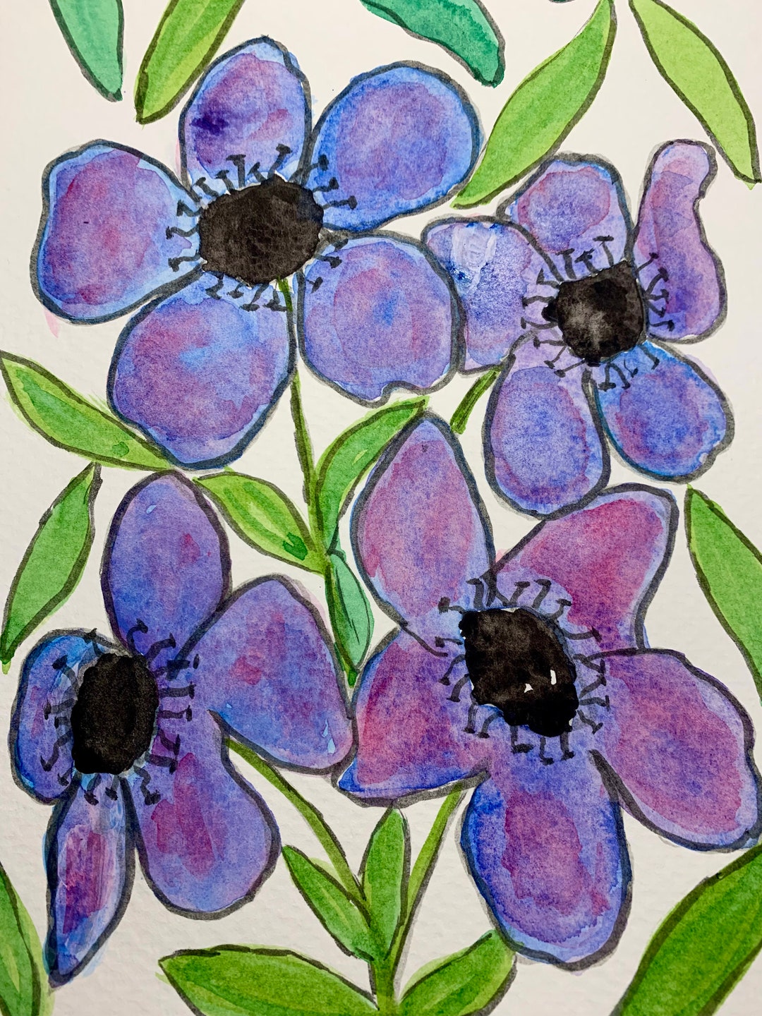 Original Anemones Painting.. Beautiful Water Color Blooms in Hues of ...